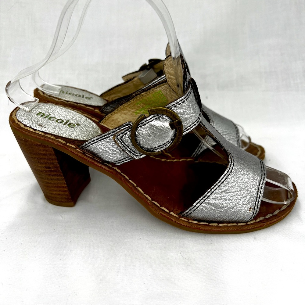 Nicole Serene Metallic Silver Leather Heeled Sip On S… - Gem